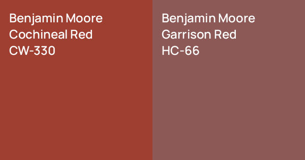 Benjamin Moore Cochineal Red vs. Benjamin Moore Garrison Red comparison