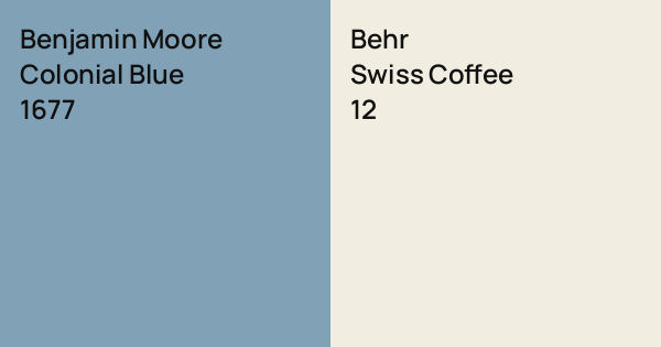Benjamin Moore Colonial Blue vs. Behr Swiss Coffee comparison