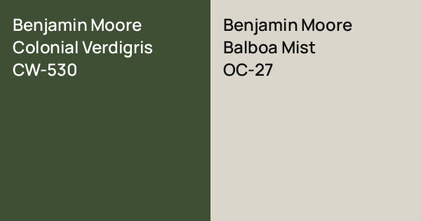 Benjamin Moore Colonial Verdigris vs. Benjamin Moore Balboa Mist comparison