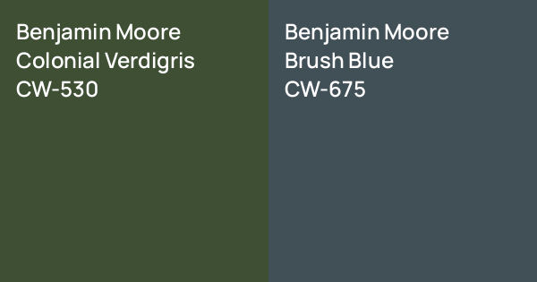 Benjamin Moore Colonial Verdigris vs. Benjamin Moore Brush Blue comparison
