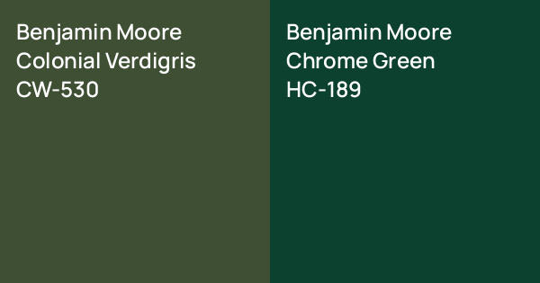 Benjamin Moore Colonial Verdigris vs. Benjamin Moore Chrome Green ...