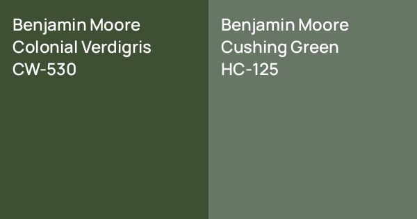 Benjamin Moore Colonial Verdigris vs. Benjamin Moore Cushing Green ...