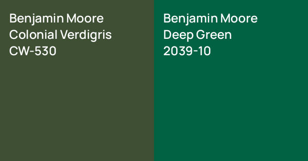 Benjamin Moore Colonial Verdigris vs. Benjamin Moore Deep Green comparison