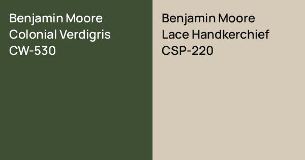 Benjamin Moore Colonial Verdigris vs. Benjamin Moore Lace Handkerchief ...