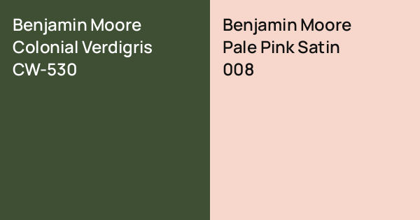 Benjamin Moore Colonial Verdigris vs. Benjamin Moore Pale Pink Satin ...