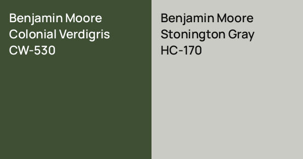 Benjamin Moore Colonial Verdigris vs. Benjamin Moore Stonington Gray ...