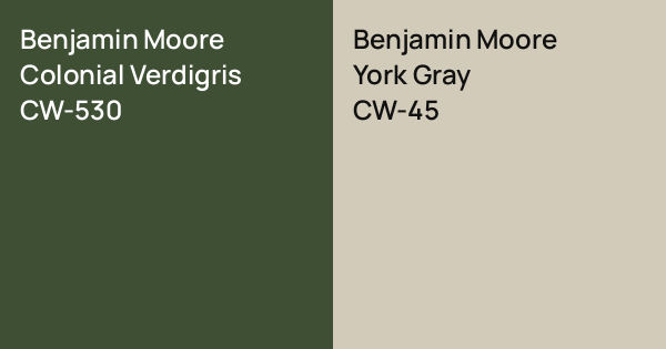 Benjamin Moore Colonial Verdigris vs. Benjamin Moore York Gray comparison