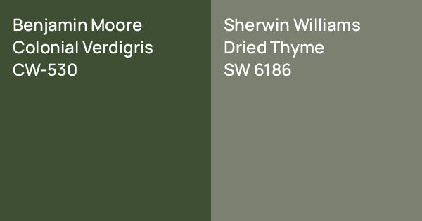 Benjamin Moore Colonial Verdigris vs. Sherwin Williams Dried Thyme ...
