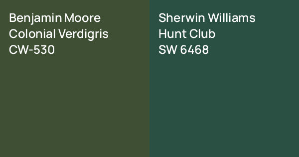 Benjamin Moore Colonial Verdigris vs. Sherwin Williams Hunt Club comparison