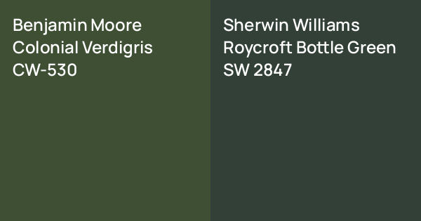 Benjamin Moore Colonial Verdigris vs. Sherwin Williams Roycroft Bottle ...