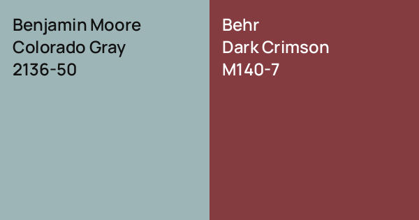 Benjamin Moore Colorado Gray vs. Behr Dark Crimson comparison