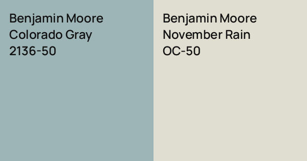 Benjamin Moore Colorado Gray vs. Benjamin Moore November Rain comparison