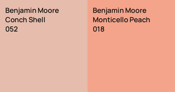Benjamin Moore Conch Shell vs. Benjamin Moore Monticello Peach comparison