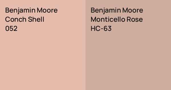 Benjamin Moore Conch Shell vs. Benjamin Moore Monticello Rose comparison
