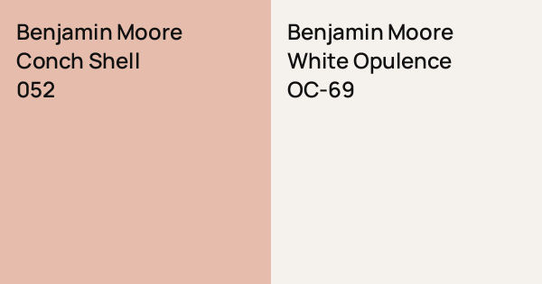 Benjamin Moore Conch Shell vs. Benjamin Moore White Opulence comparison