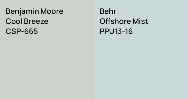 Benjamin Moore Cool Breeze vs. Behr Offshore Mist comparison