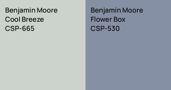 Benjamin Moore Cool Breeze vs. Benjamin Moore Flower Box comparison