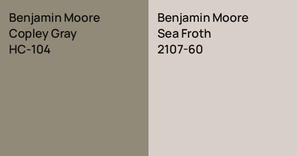 Benjamin Moore Copley Gray vs. Benjamin Moore Sea Froth comparison