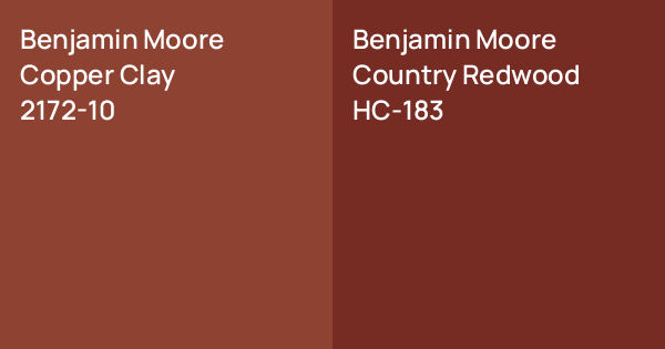Benjamin Moore Copper Clay vs. Benjamin Moore Country Redwood comparison