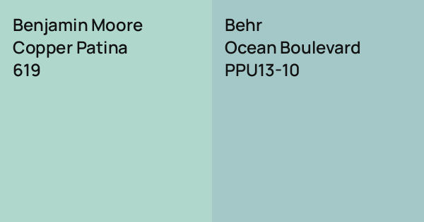 Benjamin Moore Copper Patina vs. Behr Ocean Boulevard comparison