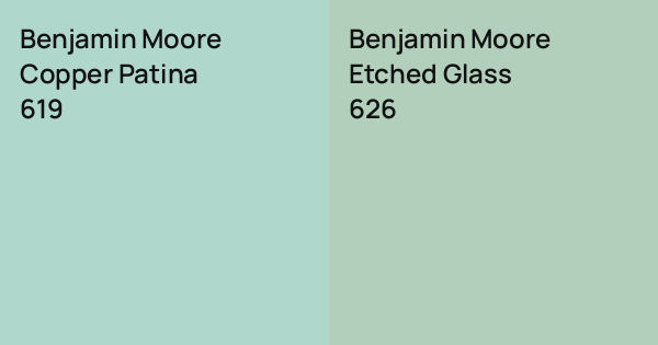 Benjamin Moore Copper Patina vs. Benjamin Moore Etched Glass comparison