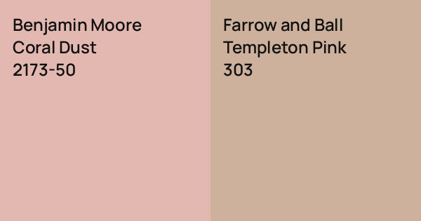 Benjamin Moore Coral Dust vs. Farrow and Ball Templeton Pink comparison