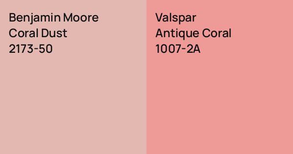 Benjamin Moore Coral Dust vs. Valspar Antique Coral comparison