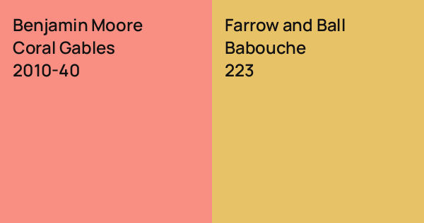 Benjamin Moore Coral Gables vs. Farrow and Ball Babouche comparison