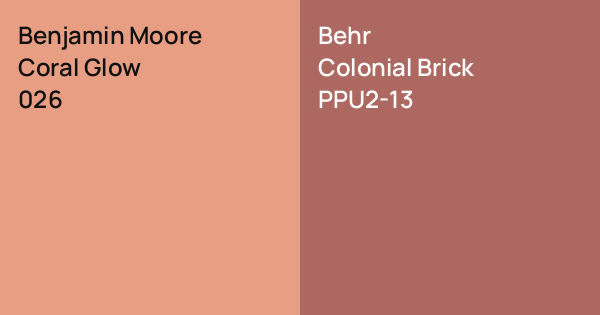Benjamin Moore Coral Glow vs. Behr Colonial Brick comparison
