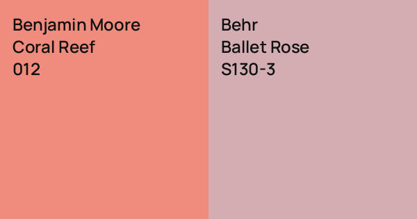 Benjamin Moore Coral Reef vs. Behr Ballet Rose comparison
