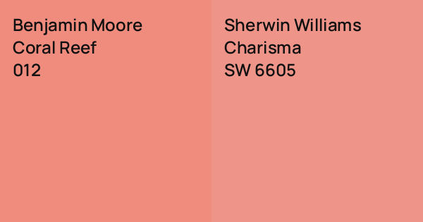 Benjamin Moore Coral Reef vs. Sherwin Williams Charisma comparison