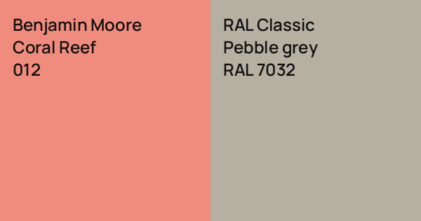 Benjamin Moore Coral Reef vs. RAL Classic Pebble grey comparison
