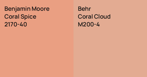 Benjamin Moore Coral Spice vs. Behr Coral Cloud comparison