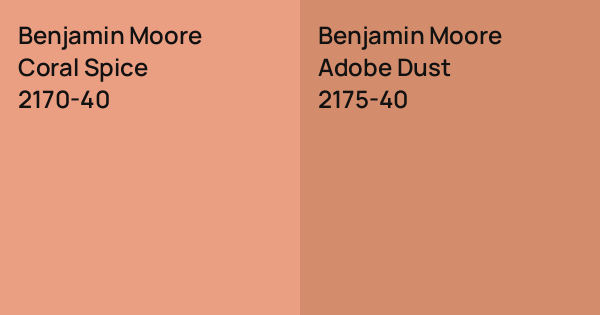 Benjamin Moore Coral Spice vs. Benjamin Moore Adobe Dust comparison