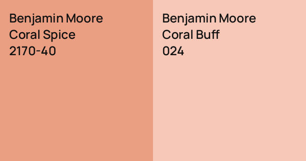 Benjamin Moore Coral Spice vs. Benjamin Moore Coral Buff comparison