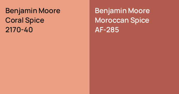 Benjamin Moore Coral Spice vs. Benjamin Moore Moroccan Spice comparison