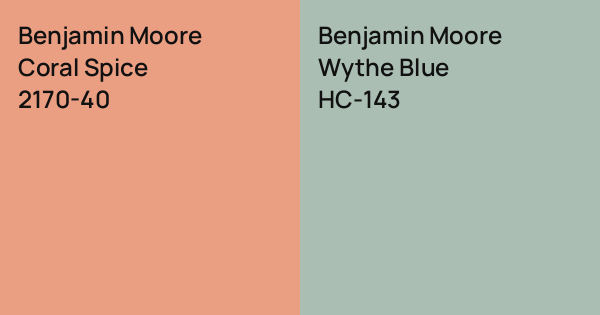 Benjamin Moore Coral Spice vs. Benjamin Moore Wythe Blue comparison