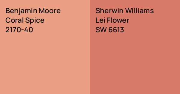 Benjamin Moore Coral Spice vs. Sherwin Williams Lei Flower comparison