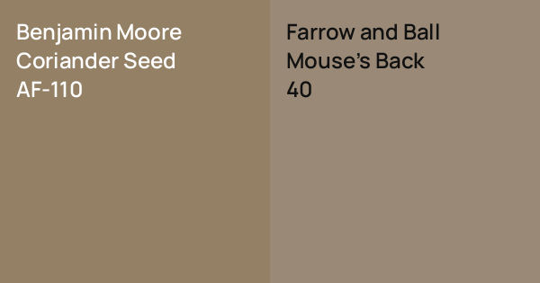 Benjamin Moore Coriander Seed vs. Farrow and Ball Mouse's Back comparison