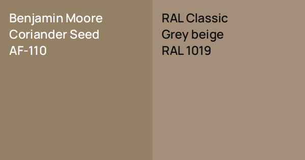 Benjamin Moore Coriander Seed vs. RAL Classic Grey beige comparison
