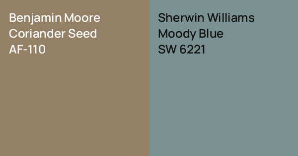 Benjamin Moore Coriander Seed vs. Sherwin Williams Moody Blue comparison