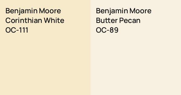 Benjamin Moore Corinthian White vs. Benjamin Moore Butter Pecan comparison