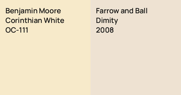 Benjamin Moore Corinthian White vs. Farrow and Ball Dimity comparison