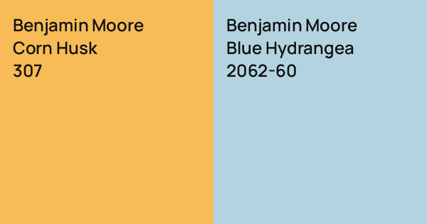 Benjamin Moore Corn Husk vs. Benjamin Moore Blue Hydrangea comparison