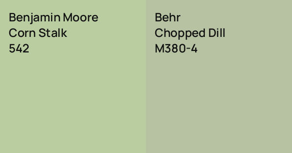 Benjamin Moore Corn Stalk vs. Behr Chopped Dill comparison