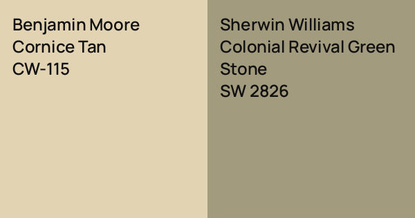 Benjamin Moore Cornice Tan vs. Sherwin Williams Colonial Revival Green ...