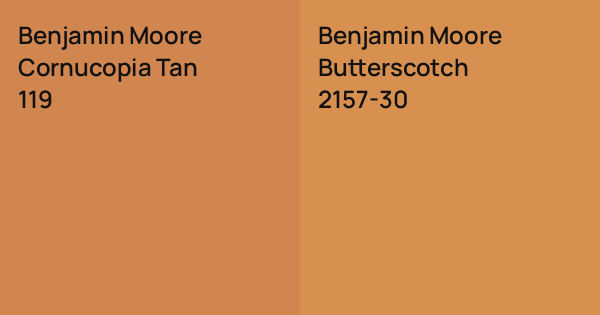 Benjamin Moore Cornucopia Tan vs. Benjamin Moore Butterscotch comparison