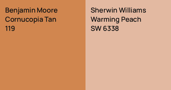 Benjamin Moore Cornucopia Tan vs. Sherwin Williams Warming Peach comparison