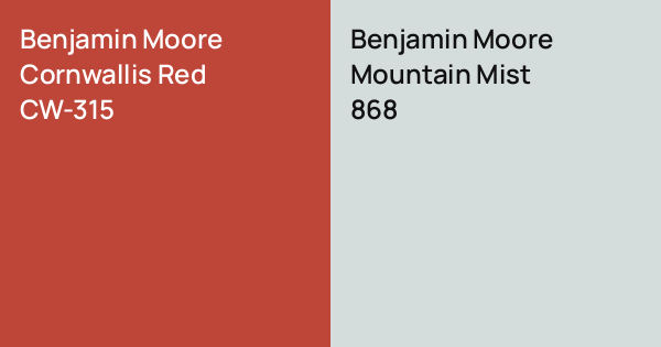 Benjamin Moore Cornwallis Red vs. Benjamin Moore Mountain Mist comparison