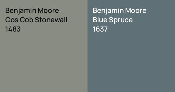 Benjamin Moore Cos Cob Stonewall vs. Benjamin Moore Blue Spruce comparison